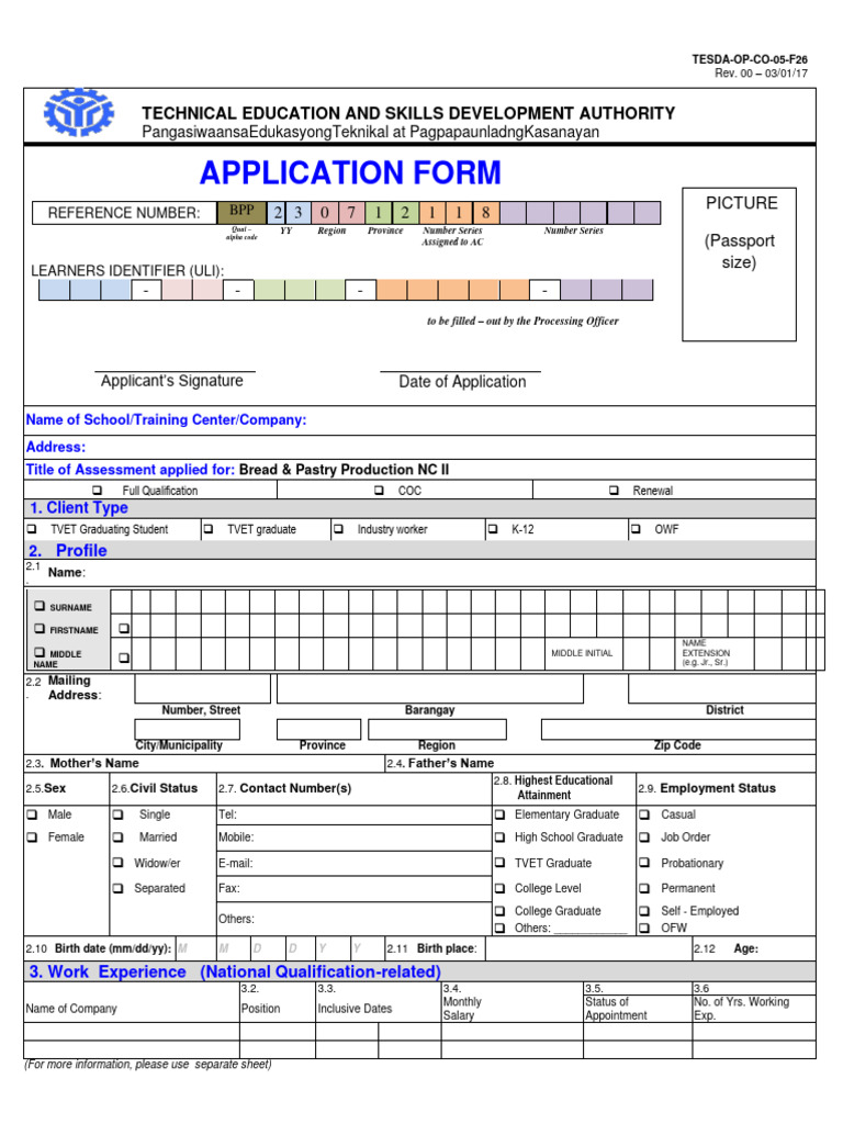 2017 New Assessment Form BPP | PDF