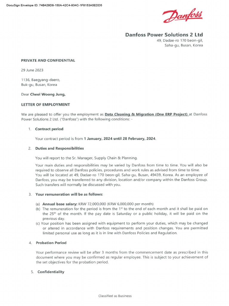 Complete With DocuSign Letter of Employment | PDF