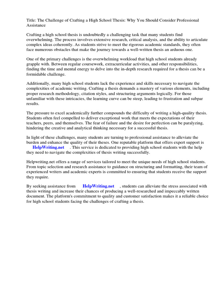 Thesis Sample High School | PDF | Thesis | Essays