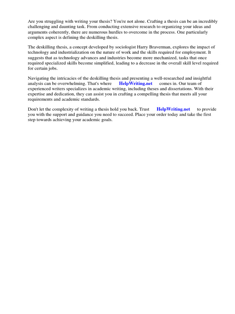 Define Deskilling Thesis | PDF | Thesis | Sociology