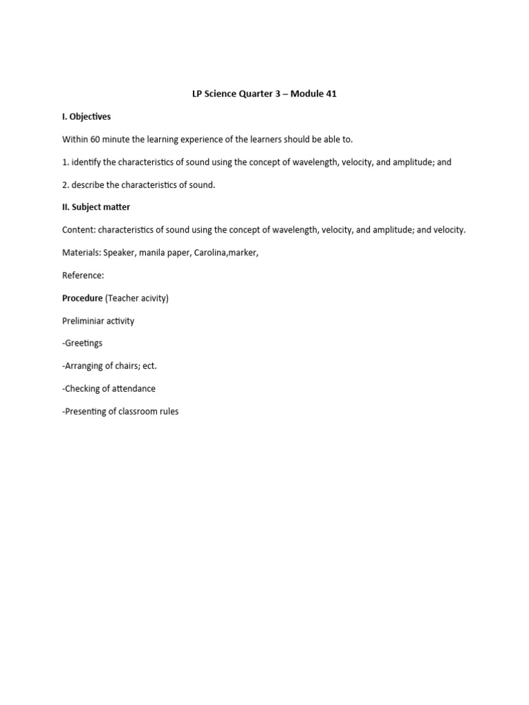 Quarter 3 Lesson Plan | PDF | Sound | Waves