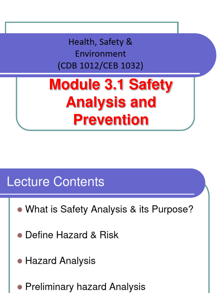 Module 3.1 (Safety Analysis and Prevention) | PDF | Hazards | Risk