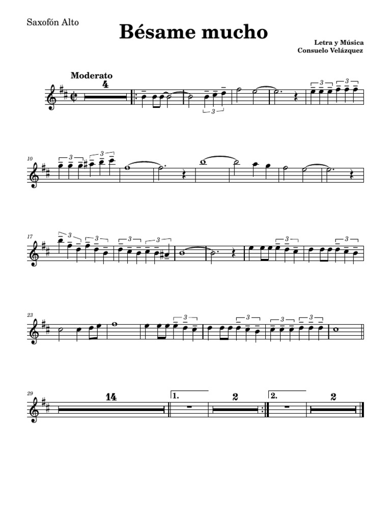 Partitura de "Bésame Mucho" para Saxofón Alto | PDF