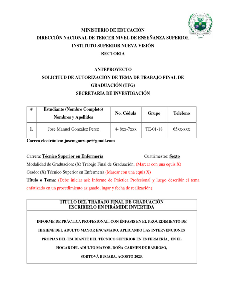 Modelo Guía de Anteproyecto de TFG Actualizada Agosto 2023 | PDF