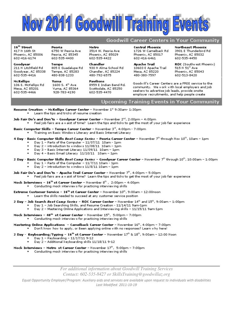 Goodwill Career Centers in Your Community: For Additional Information ...