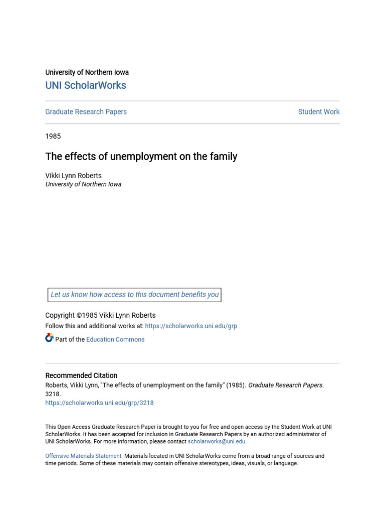 The Effects of Unemployment On The Family | PDF | Unemployment | Grief