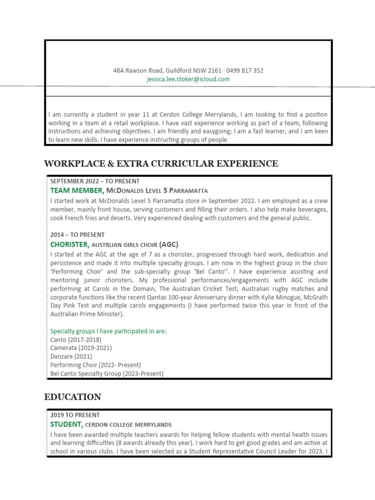 Jessica Stoker Resume - Kmart | PDF