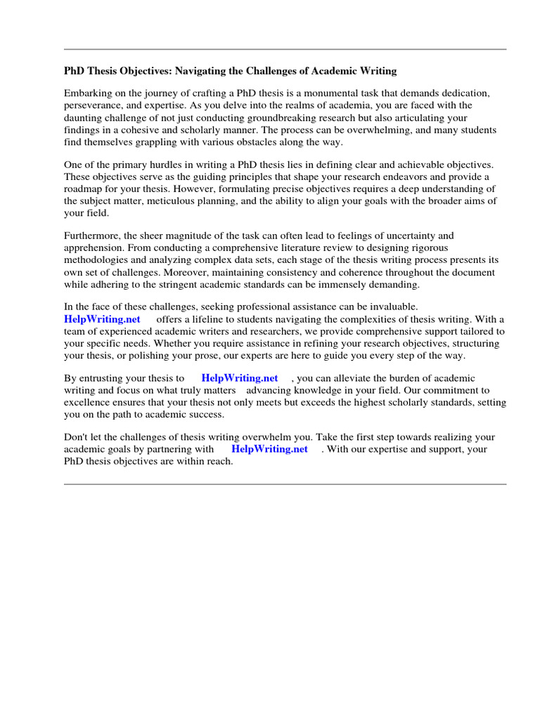 PHD Thesis Objectives | PDF | Business