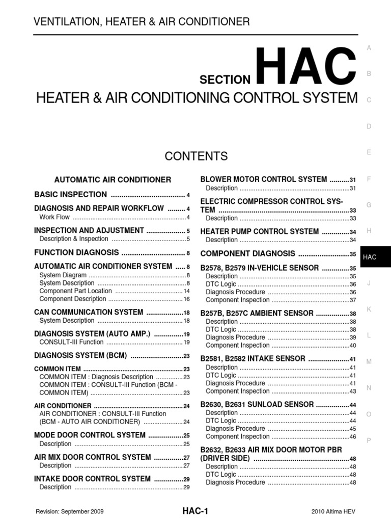 Altima HEV HVAC System Guide | PDF | Air Conditioning | Amplifier
