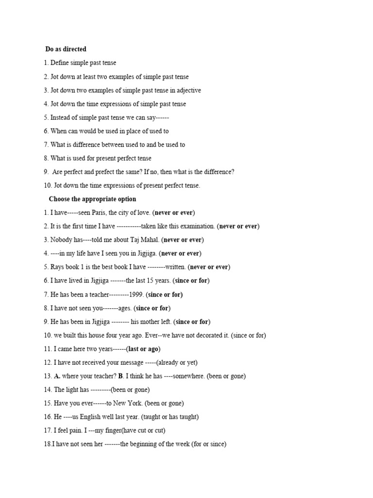 Exam Onsimple Past and Present Perfect | PDF