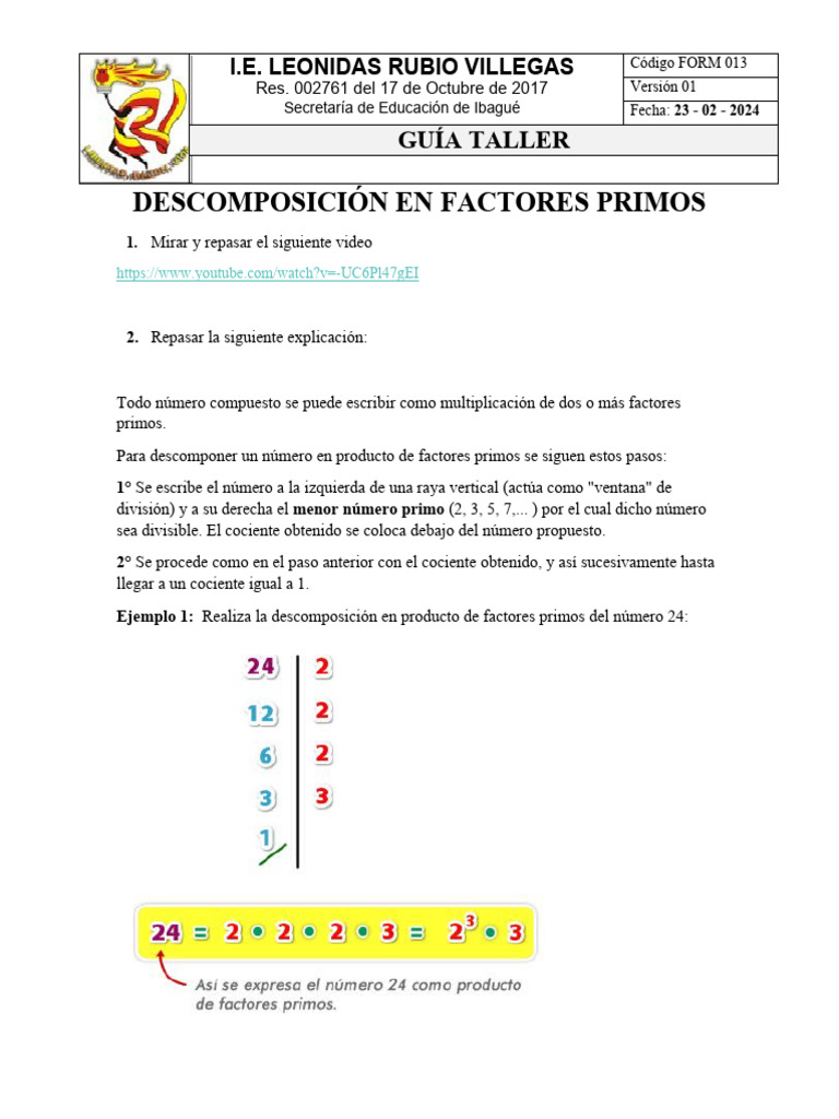 Descomposicin en Factores Primos | PDF | División (Matemáticas ...