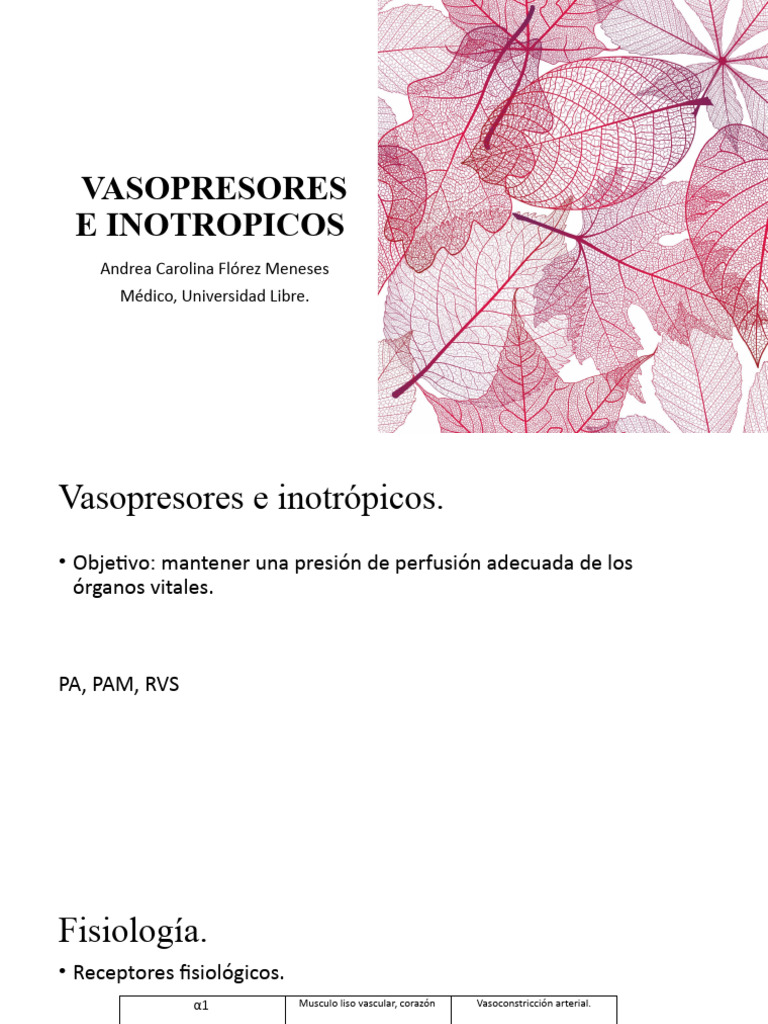 Vasopresores e Inotrópicos | PDF | Corazón | Especialidades Medicas