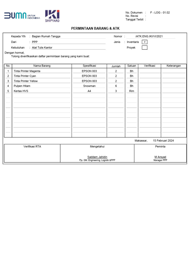 Permintaan ATK | PDF