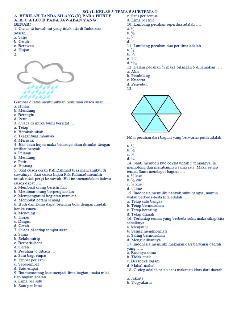 Soal Cuaca dan Pecahan Kelas 3 | PDF