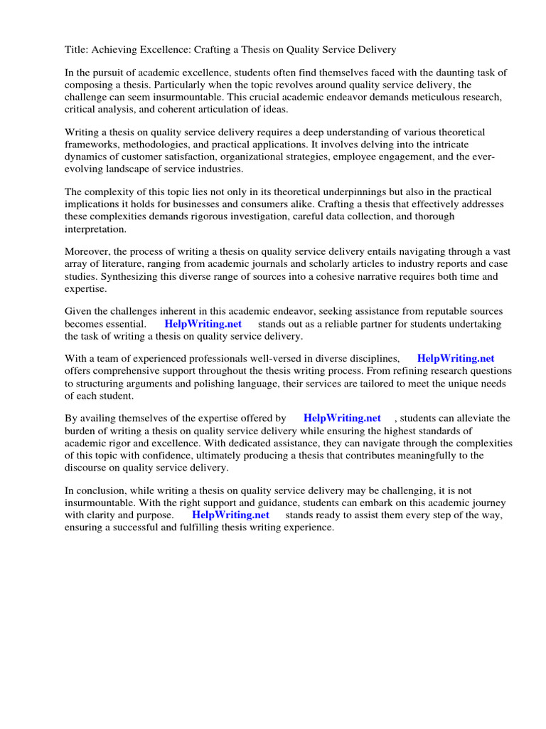 Thesis On Quality Service Delivery | PDF | Thesis | Customer Satisfaction