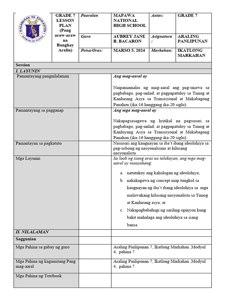 Lesson Plan - q3 - g7 Juan Luna - m4 - Ideolohiya | PDF