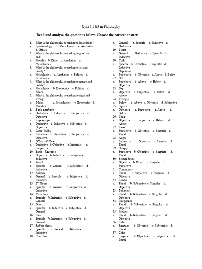 Philosophy Quiz: Key Concepts | PDF | Philosophy