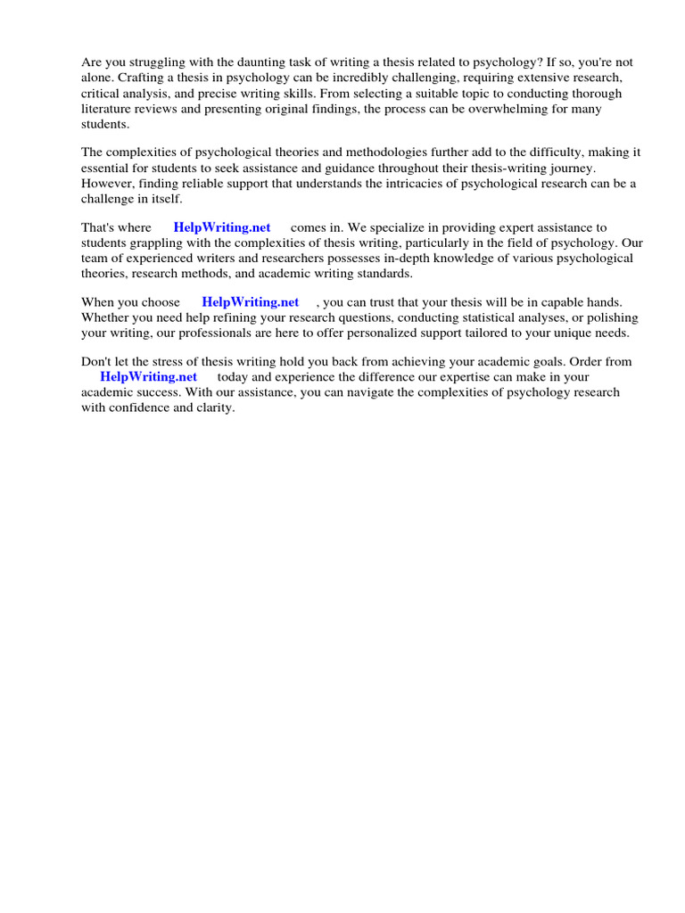 Sample Thesis Related To Psychology | PDF | Thesis | Psychology