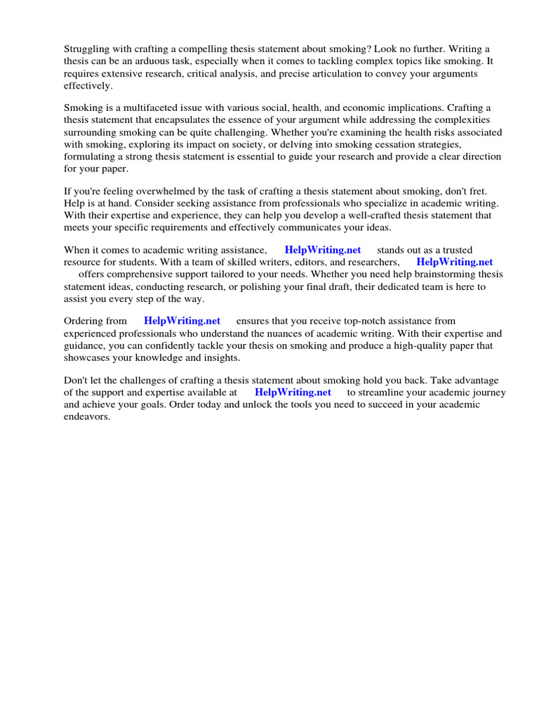 Thesis Statement Examples About Smoking | PDF | Tobacco Smoking | Addiction