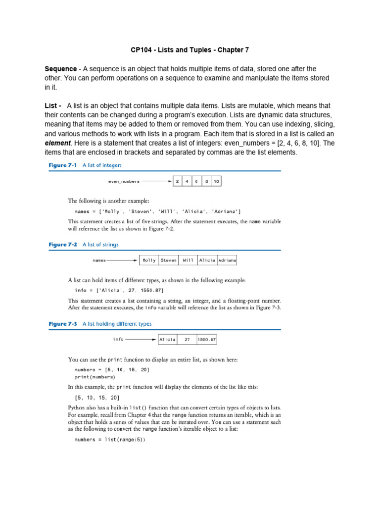 CP104 - Chapter 7 - Lists and Tuples | PDF