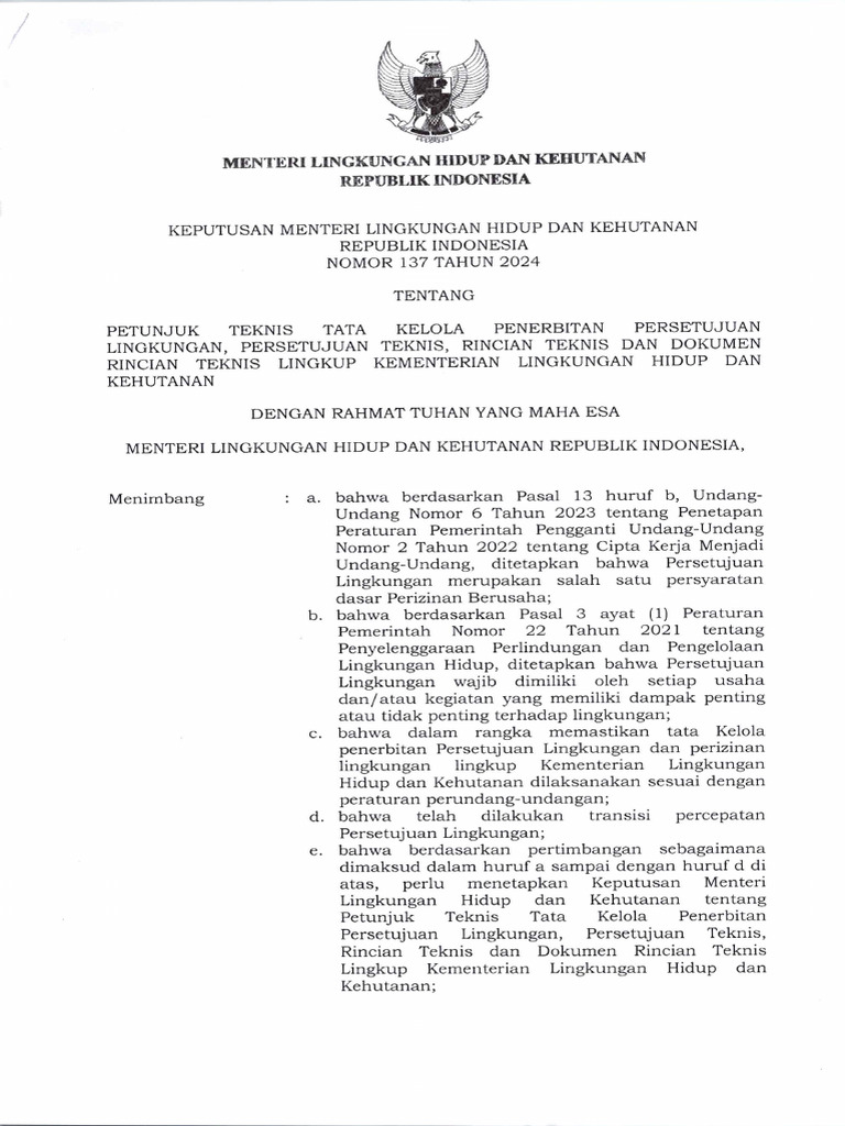 KepMEN LHK 137 2024 | PDF
