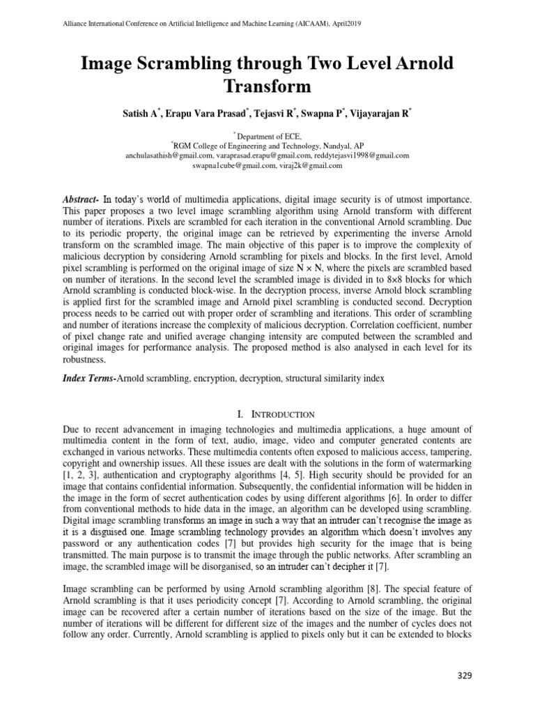 Image Scrambling Through Two Level Arnold Transform | PDF | Encryption ... Image Scrambling Through Two Level Arnold Transform | PDF | Encryption ...