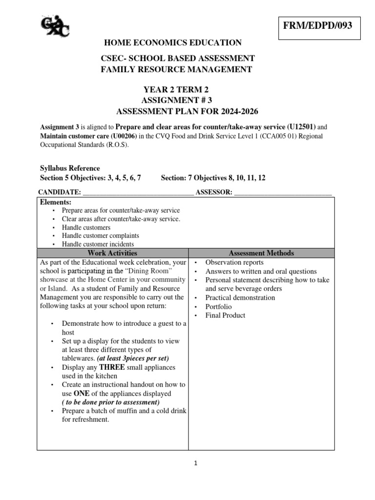 Family and Resource Management-SBA#3 2024-2026 | PDF | Information ...