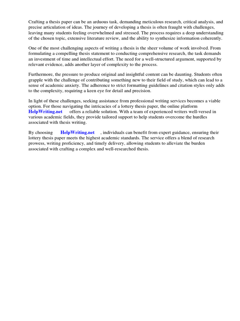 The Lottery Thesis Paper Pdf 1003