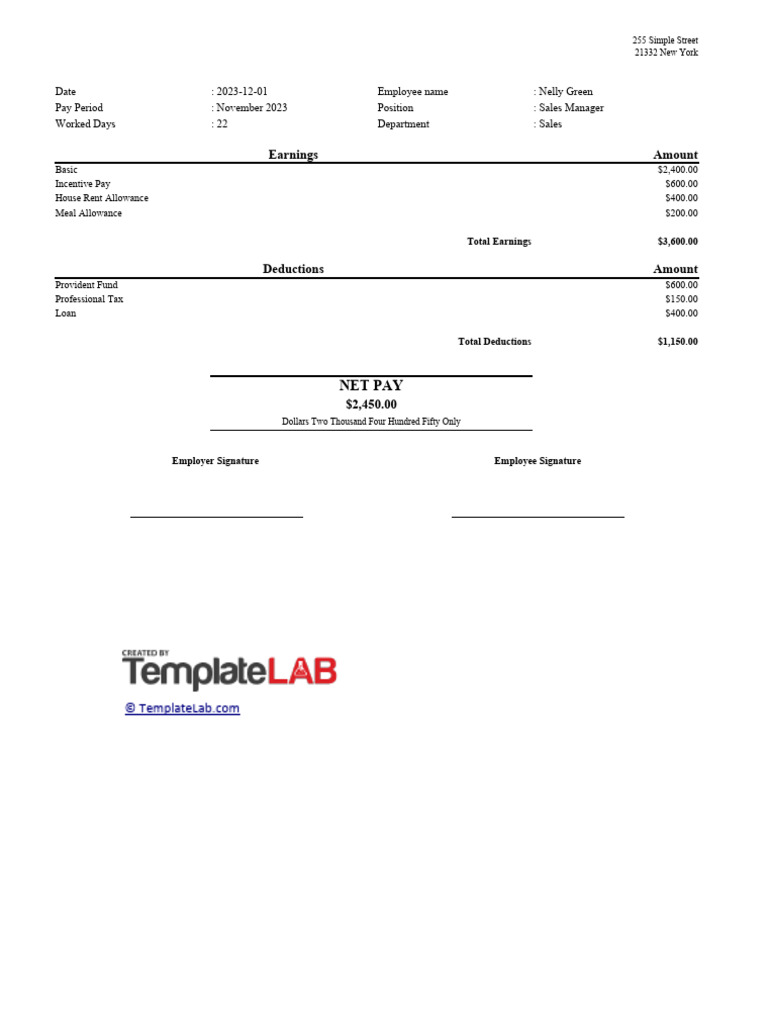 Simple-Pay-Stub-Template-TemplateLab.com_ | PDF | Paycheck | Personal ...