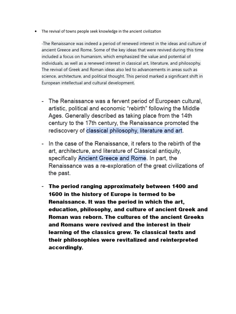 The Revival of Towns People Seek Knowledge in The Ancient Civilization ...