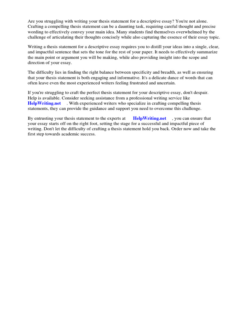 Example of Thesis Statement For Descriptive Essay | PDF | Essays | Thesis