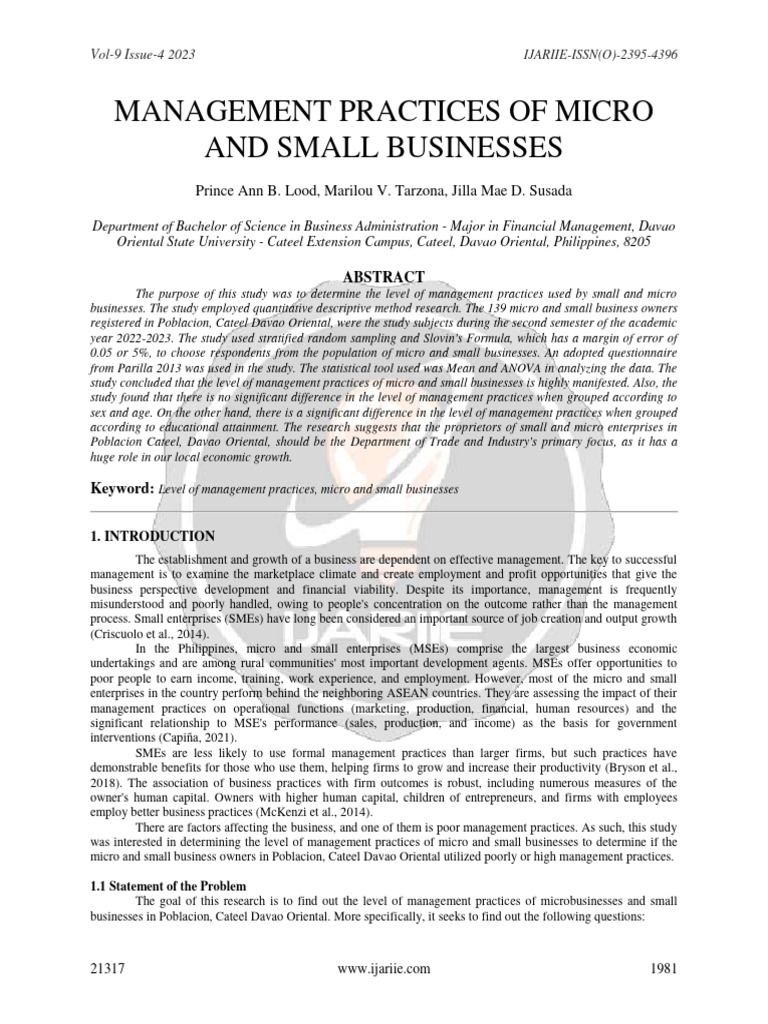 Management Practices in Micro Enterprises | PDF | Entrepreneurship ...