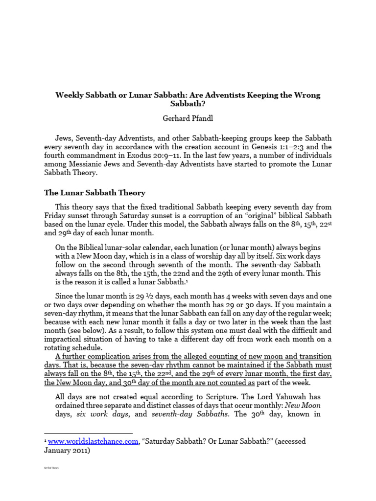 Weekly Sabbath or Lunar Sabbath | Download Free PDF | Biblical Sabbath ...
