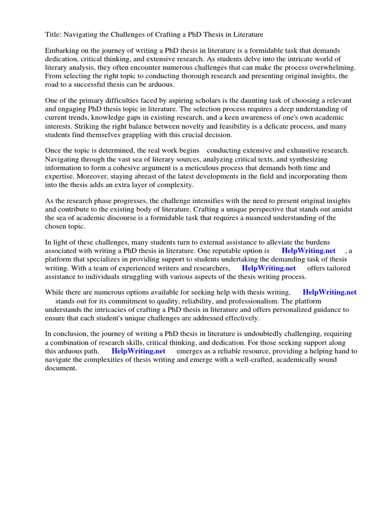 PHD Thesis Topics in Literature | PDF | Thesis | Doctor Of Philosophy