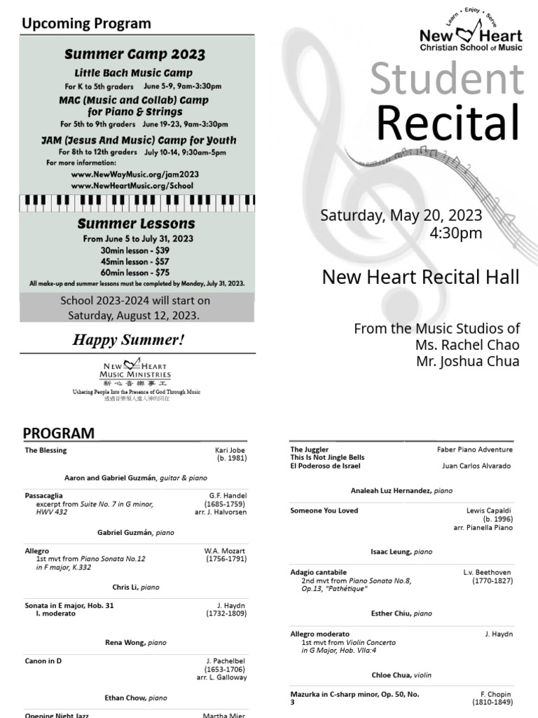 Student Music Recital Program | PDF | Musical Compositions | Musical Forms