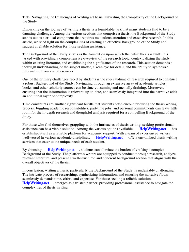 Writing Thesis Background of The Study | PDF