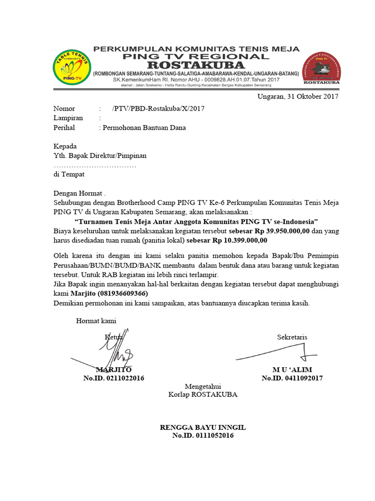 Proposal Turnamen Tenis Meja PING TV | PDF