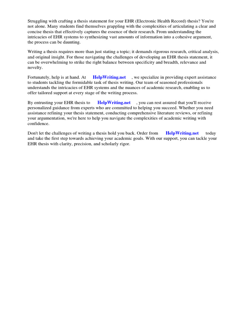 Ehr Thesis Statement | PDF | Electronic Health Record | Nursing