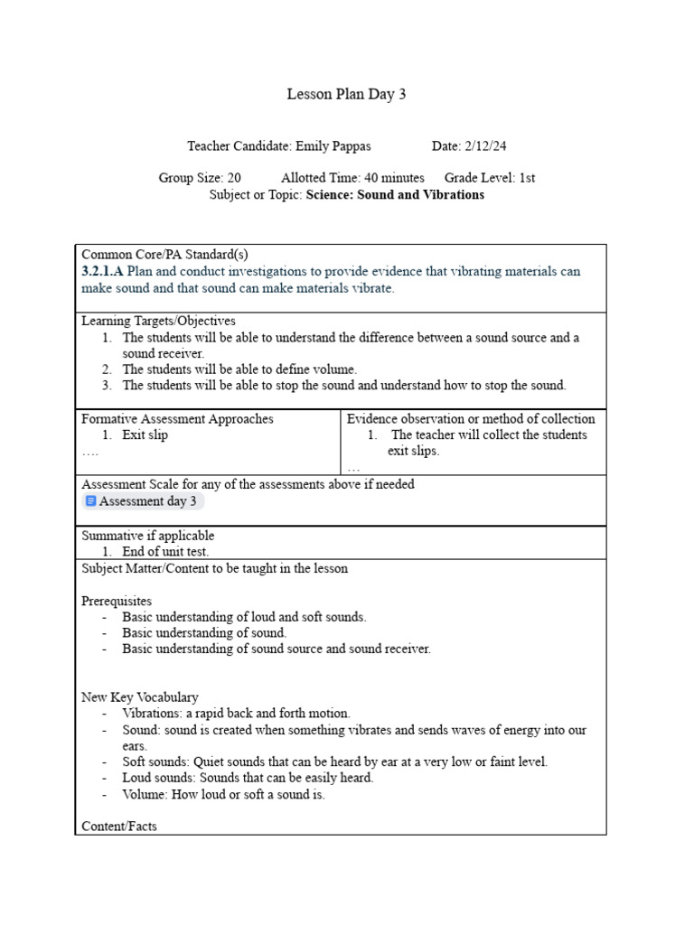 1st Grade Science: Sound & Vibrations Lesson | PDF | Sound | Cognitive ...