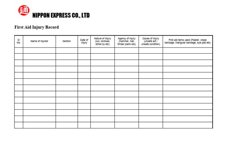 Form First Aid Injury Record | PDF