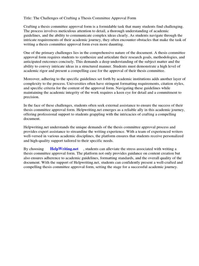 Thesis Committee Approval Form | PDF | Thesis