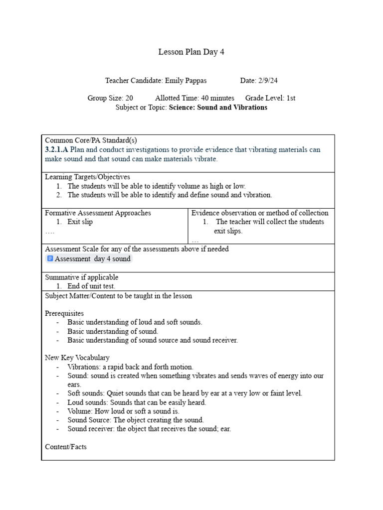 1st Grade Science: Sound & Vibrations Lesson | PDF | Sound | Cognitive ...