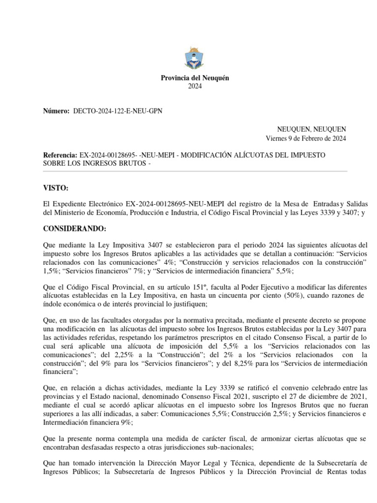 Decto 2024 122 | PDF | Gobierno