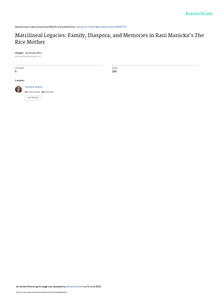 Matrilineal Legacies: Family, Diaspora, and Memories in Rani Manicka's ...