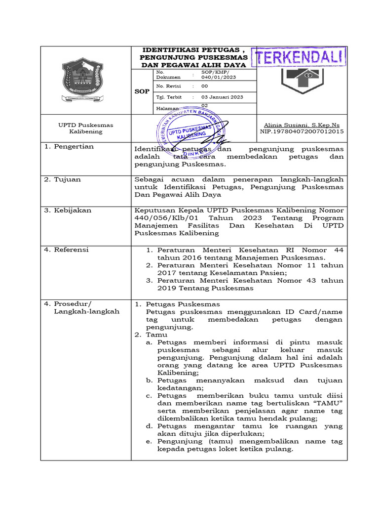 Identifikasi Petugas dan Pengunjung Puskesmas | PDF