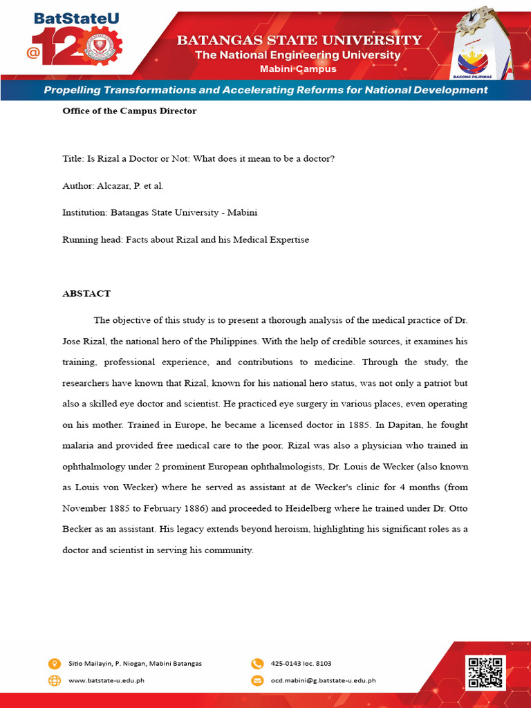 Jose Rizal Is Doctor | PDF | Ophthalmology | Medicine
