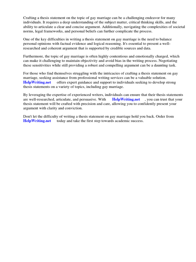 Thesis Statement Examples Gay Marriage | PDF | Essays | Homosexuality