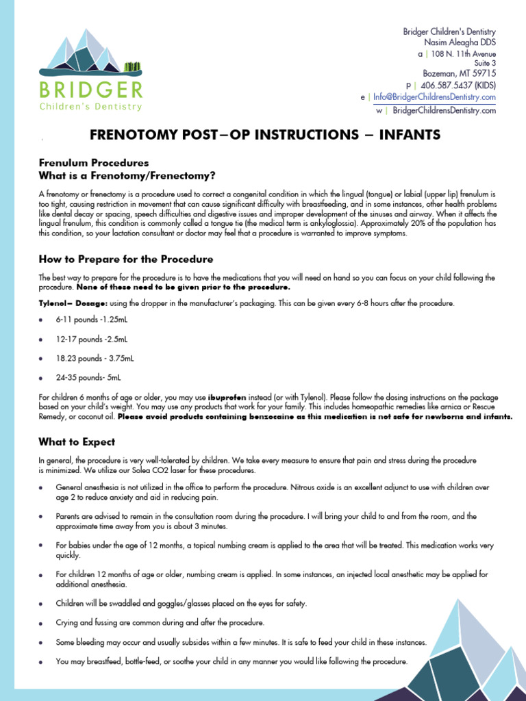 Frenotomy Post Op Instructions Infants | PDF | Anesthesia | Clinical ...