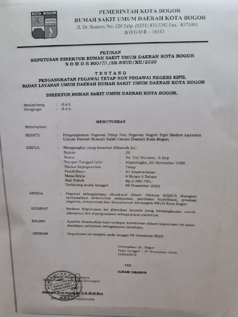 Eni SK Karyawan Tetap | PDF