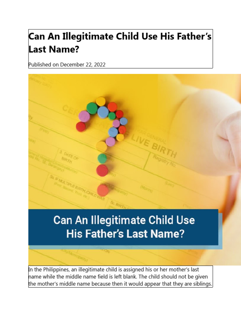 An Illegitimate Child Can Use His Father | PDF | Birth Certificate ...